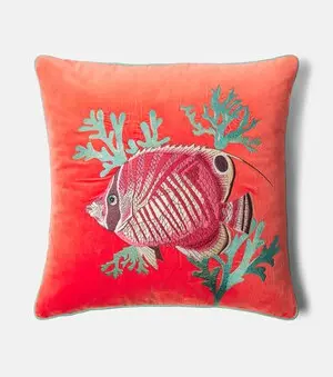 LES-OTTOMANS Embroidered Cotton Velvet Cushion