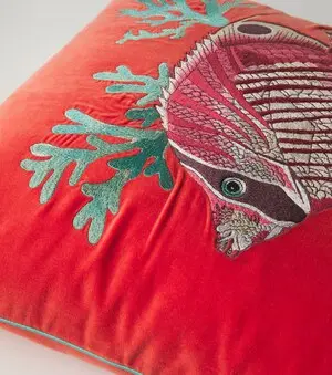 LES-OTTOMANS Embroidered Cotton Velvet Cushion