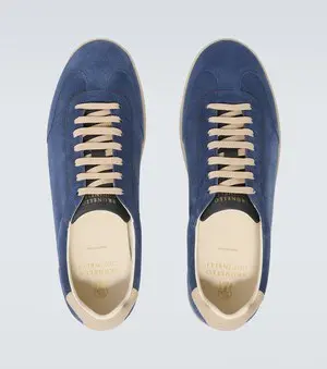 Brunello Cucinelli Navy Suede Leather Trimmed Lace-up Sneakers - Blue