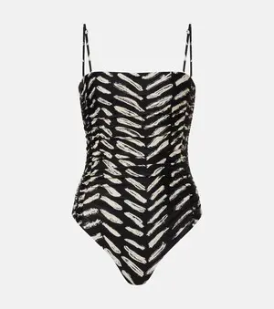 Johanna Ortiz Printed Ruched One-piece Swimsuit - Black