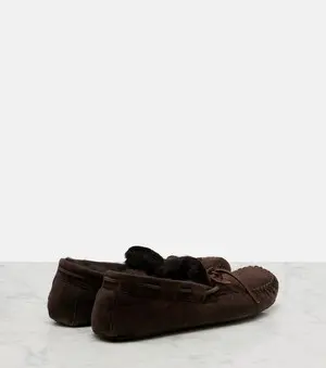 THE ROW Lucca Shearling-trimmed Suede Boat Shoes