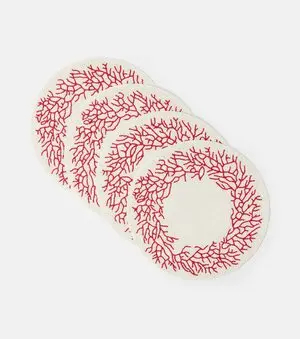 LES-OTTOMANS Set Of 4 Beaded Placemats - Orange