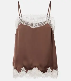 Faithfull The Brand Lace-trimmed Satin Top - Brown