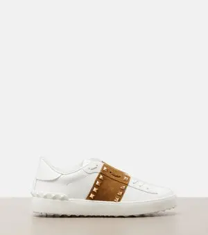 Valentino Garavani Rockstud Suede-trimmed Leather Sneakers
