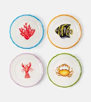 LES-OTTOMANS Set Of 4 Ceramic Dessert Plates - Multicoloured