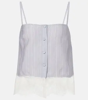 FRAME Lace-trimmed Striped Silk Camisole - Blue