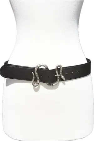 RAINA BELTS Thin Snake Buckle Leather Belt - Black