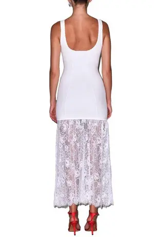 FLEUR DU MAL Jolie Lace-trimmed Ribbed Knit Maxi Dress - Ivory