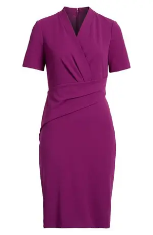Anne Klein Pleated Scuba Crepe Dress - Beet