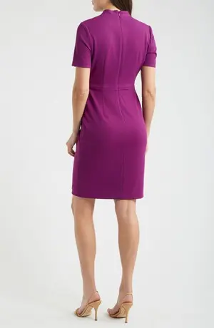Anne Klein Pleated Scuba Crepe V-neck Dress - Beet