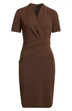 Anne Klein Pleated Scuba Crepe Dress - Molasses