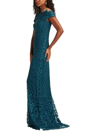 Tadashi Shoji Rhinestone Paisley Gown