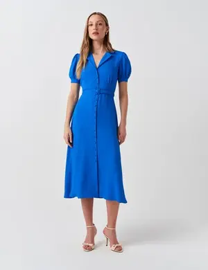 GHOST LONDON Phoebe Crepe Collared Button Down Dress - Blue