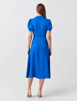 GHOST LONDON Phoebe Crepe Collared Button Down Dress - Blue