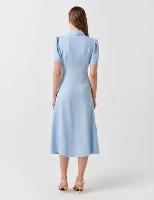 GHOST LONDON Haisley Collared Zip Front Midi Dress - Light Blue