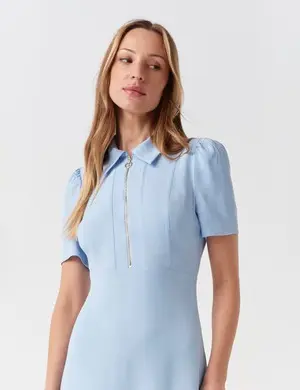 GHOST LONDON Haisley Collared Zip Front Midi Dress - Light Blue