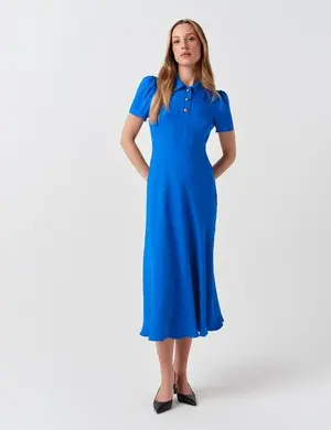 GHOST LONDON Verity Crepe Puff Sleeve Midi Dress - Blue