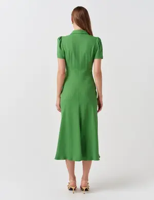 GHOST LONDON Verity Crepe Puff Sleeve Midi Dress - Green