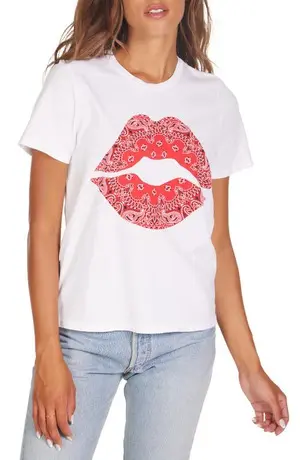 Lauren Moshi Croft Bandana Lip Graphic Tee - White