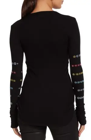 Lauren Moshi Mckinley Crystal Evil Eye Stripe Long Sleeve Top