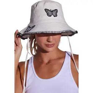 Lauren Moshi Aria Black & Butterfly Bucket Hat - White