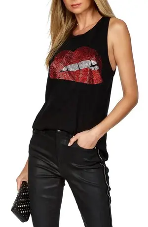 Lauren Moshi Peyton High Neck Tankcrystal Biting Lip Tee