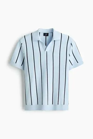 H&m Regular Fit Cotton Polo Shirt - Light Blue/striped