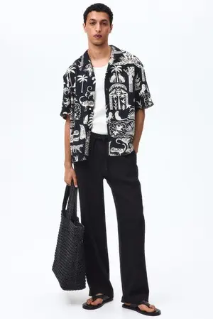 H&m Relaxed Fit Trousers With Drawstring Waist - Black