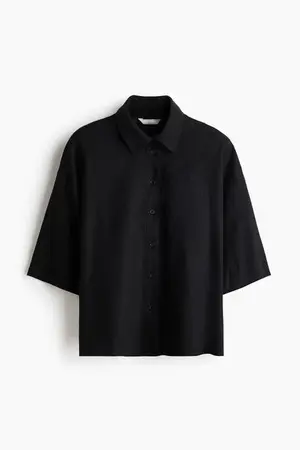 H&m Oversized Linen-blend Shirt - Black