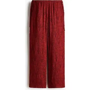 H&m Viscose Drawstring Trousers With Embellished Ties Red/patterned