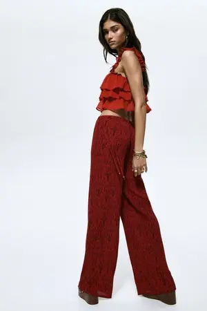 H&m Viscose Drawstring Trousers - Red/patterned