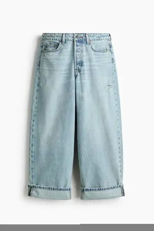 H&m Barrel Regular Waist Ankle Jeans - Light Denim Blue