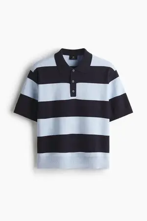 H&m Regular Fit Polo Shirt - Navy Blue/striped