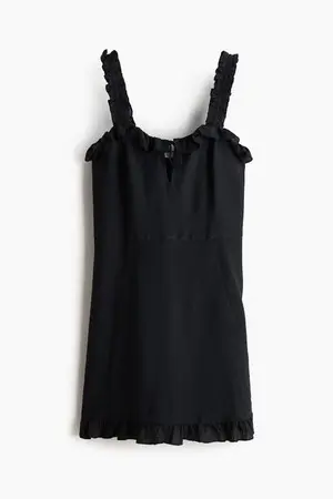 H&m Ruffled Crêpe Dress - Black