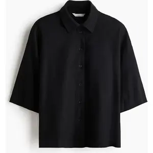 H&m Oversized Linen-blend Shirt - Black