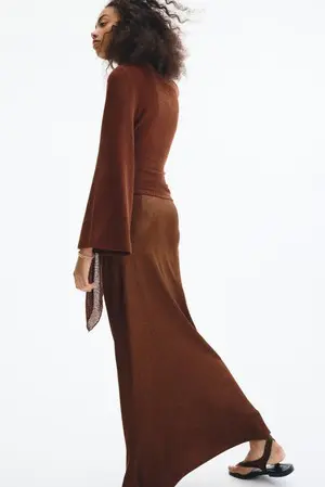 H&m Crinkled Satin Maxi Skirt