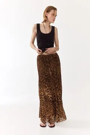 H&m Plissé Leopard Print Maxi Skirt - Beige/leopard Print
