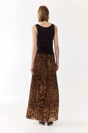 H&m Plissé Leopard Print Maxi Skirt - Beige/leopard Print