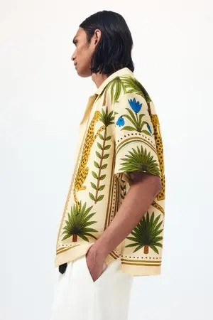 H&m Relaxed Fit Printed Resort Shirt - Light Yellow/ Patterned
