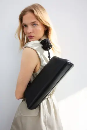 H&m Pompom Detail Shoulder Bag - Black
