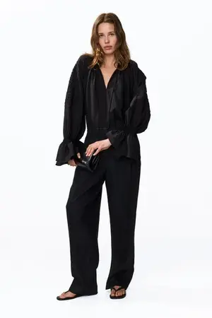 H&m Tailored Linen Trousers - Black