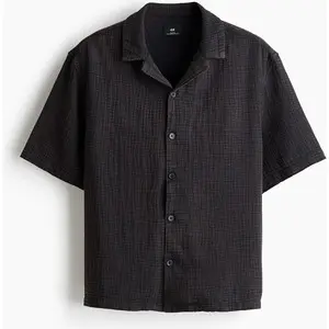 H&m Relaxed Fit Short-sleeved Muslin Shirt - Black