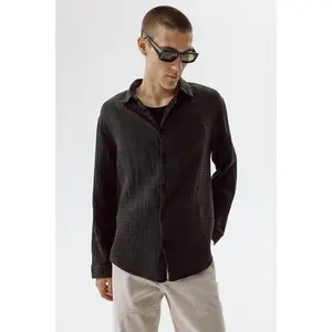 H&m Regular Fit Cotton Muslin Shirt - Black