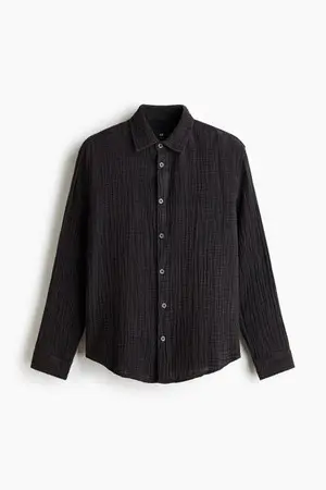 H&m Regular Fit Cotton Muslin Shirt - Black
