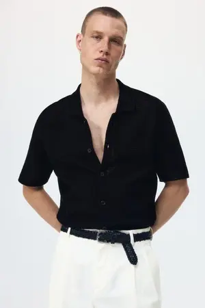 H&m Regular Fit Hole-knit Shirt - Black