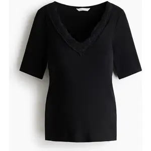 H&m Mama Ribbed V-neck Top Black