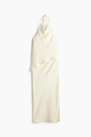 H&m Halterneck Cowl Neck Maxi Dress With Asymmetrical Overlay And Slit - Cream