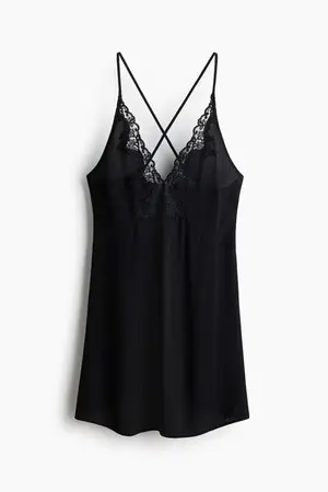 H&m Lace-trimmed Viscose Nightslip - Black