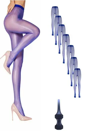 LECHERY® 7-pack Glossy Semi-opaque Statement Fashion Tights - Blue