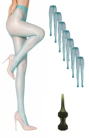 LECHERY® 7-pack Glossy Semi-opaque Statement Fashion Tights - Green